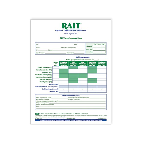 (RAIT) Reynolds Adaptable Intelligence Test