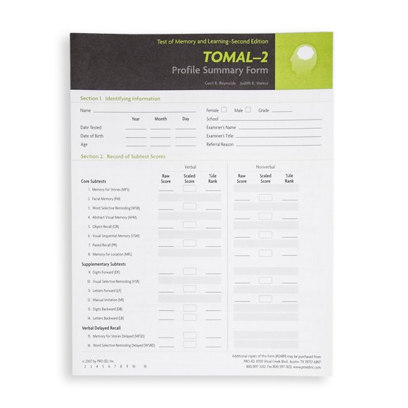 (TOMAL-2) Test of Memory and Learning, Second Edition