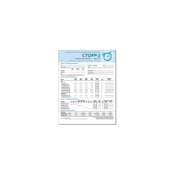 CTOPP-2 Examiner Record Booklet, Ages 7-24 (Pack of 25)