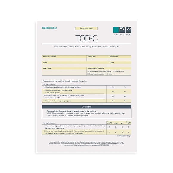 (TOD®) Tests of Dyslexia